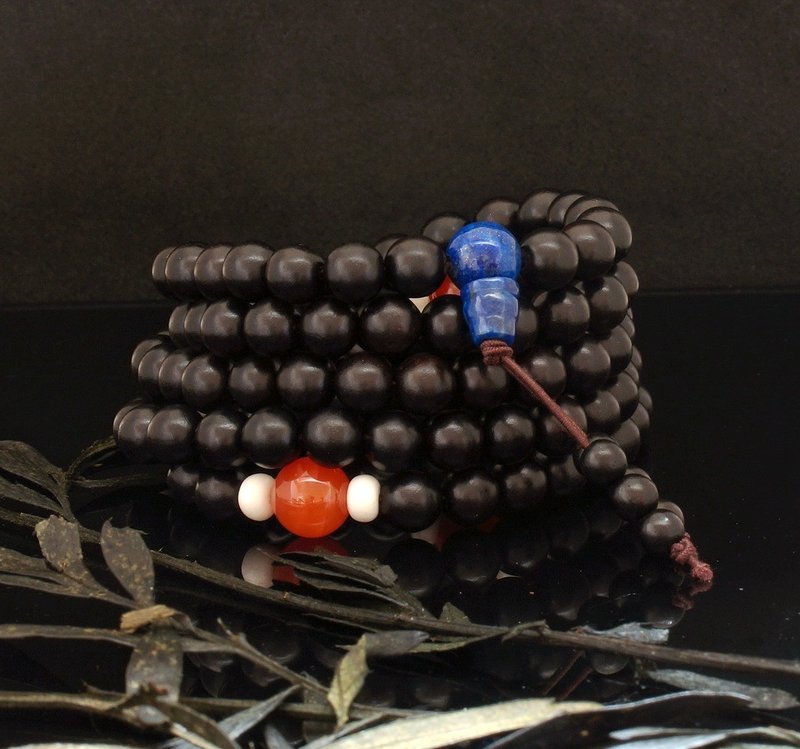 黑檀 + 青金 南紅瑪瑙 8mm 108粒木珠手串 ( 114160 ) HK-Accessories｜手鍊/手環人氣榜 - Pinkoi