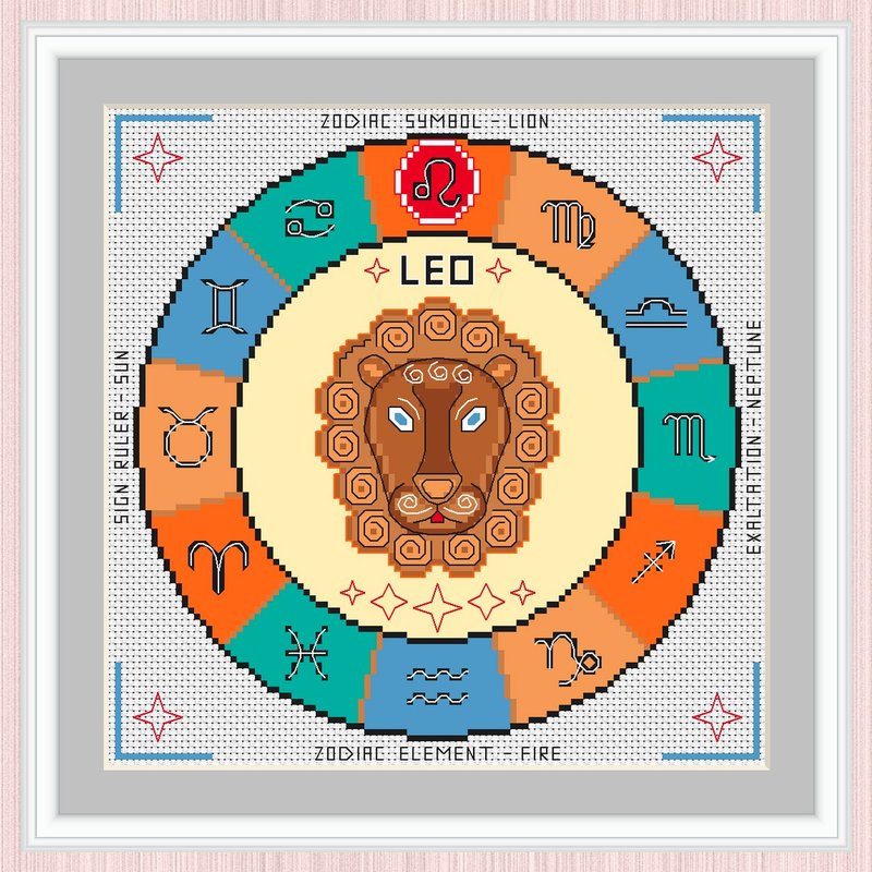 【數位】Leo Cross Stitch Pattern | Leo Zodiac Sign | Sign Of Leo | 十字繡圖案 ...