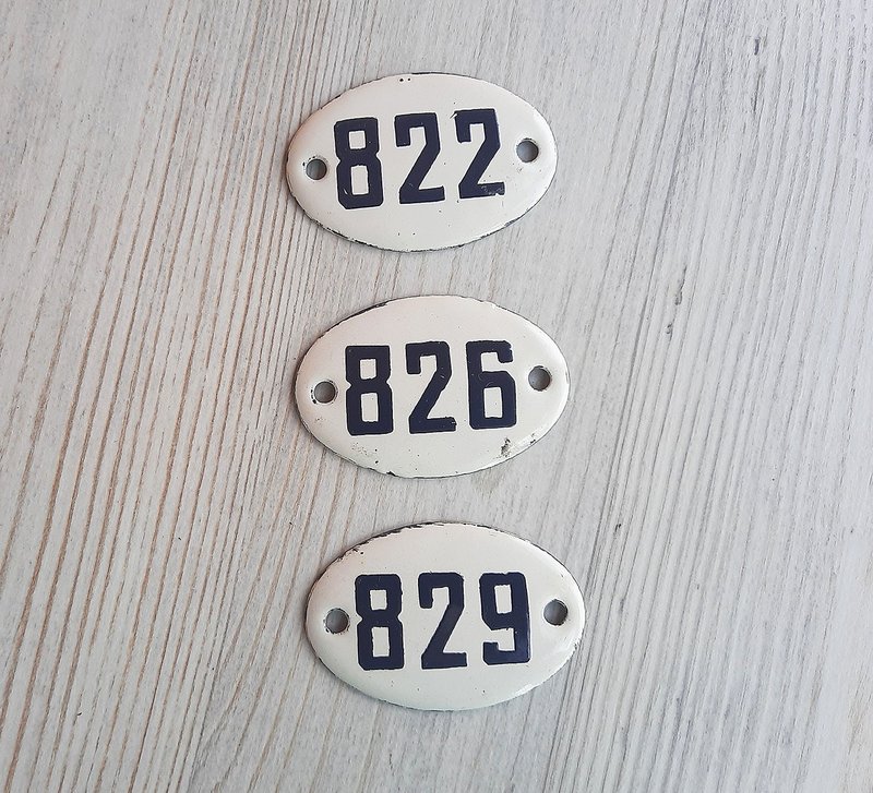 Enamel metal address door number sign 822 826 829 vintage white black ...
