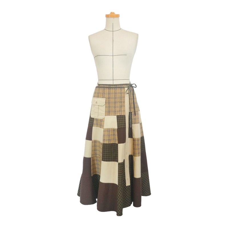 Aman環保拼接系列 格紋 一片裙 長裙 獨一無二 三八計 Aman｜裙子/長裙人氣榜 - Pinkoi