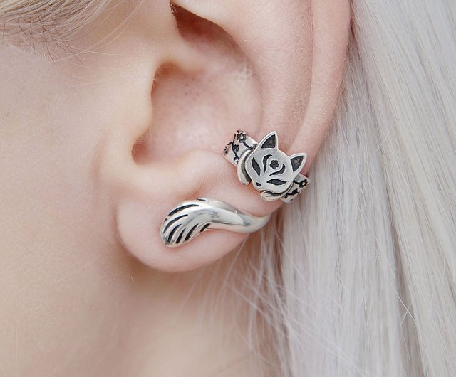 Japanese cat ear cuff silver no piercing Shop tanny bunny Earrings Clip ons Pinkoi