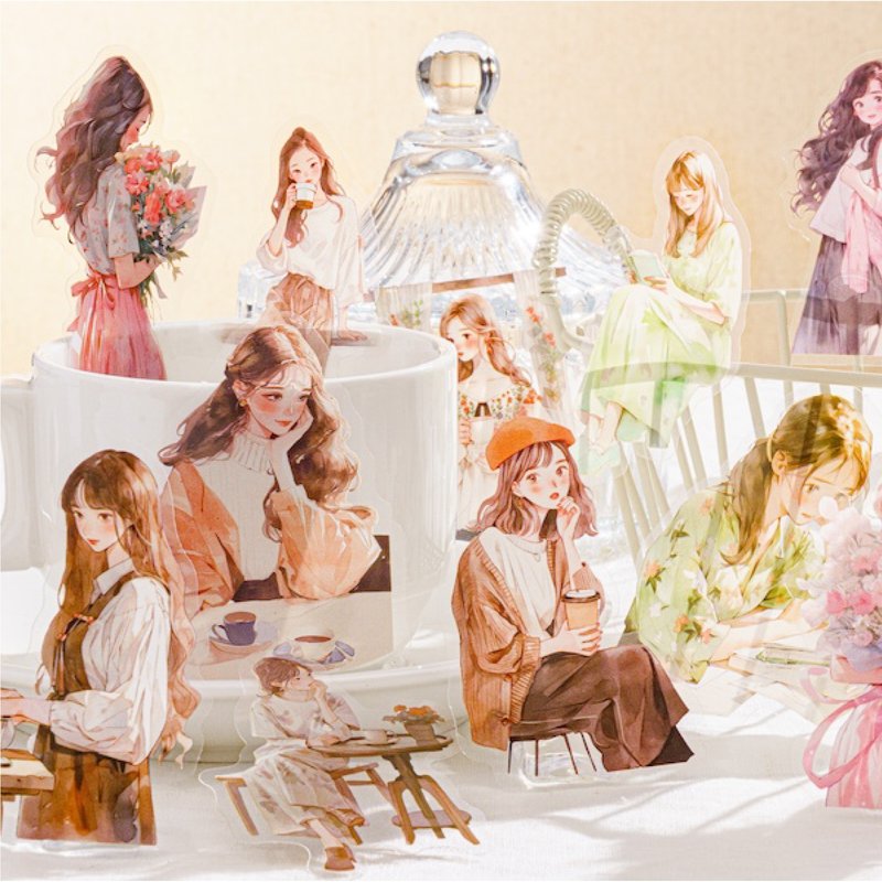 【溫柔半生】可愛復古女孩PET手帳貼紙貼畫 韓系簡約手帳DIY素材 陌墨 MO.CARD｜貼紙人氣榜 - Pinkoi