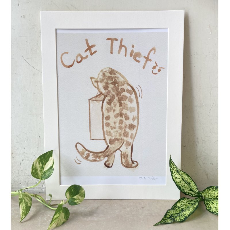 A4複製原畫 裱畫 水彩 貓 小偷 食物 為食 Circle Walker 周圍行｜卡片/明信片人氣榜 - Pinkoi