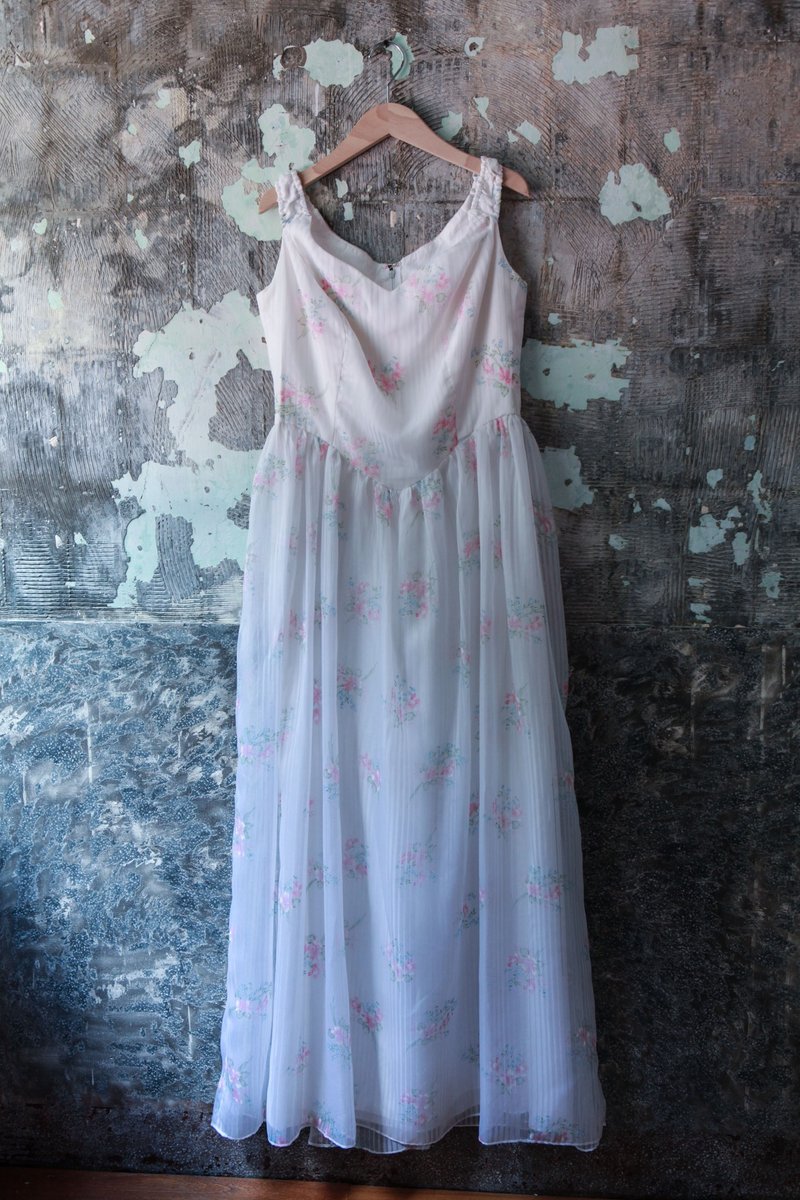 Niao Niao Department Store-Vintage American sheer glossy straight stripe floral spaghetti strap ...