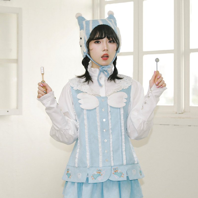 Meugler Niu Chou Island Niu Chou Dental Bear クロスステッチ 中空ハートブルーウィング トゥース ...