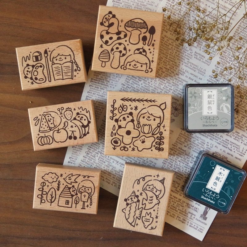 橡皮印章 / little girls & pandas / 整套帶走(六款各一) Little Paradise｜印章/印台人氣榜 - Pinkoi