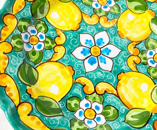 絵皿 26cm マヨリカ焼き イタリア陶器 レモン柄 ディナー皿 絵皿 26cm マヨリカ焼き イタリア陶器 レモン柄 ディナー皿