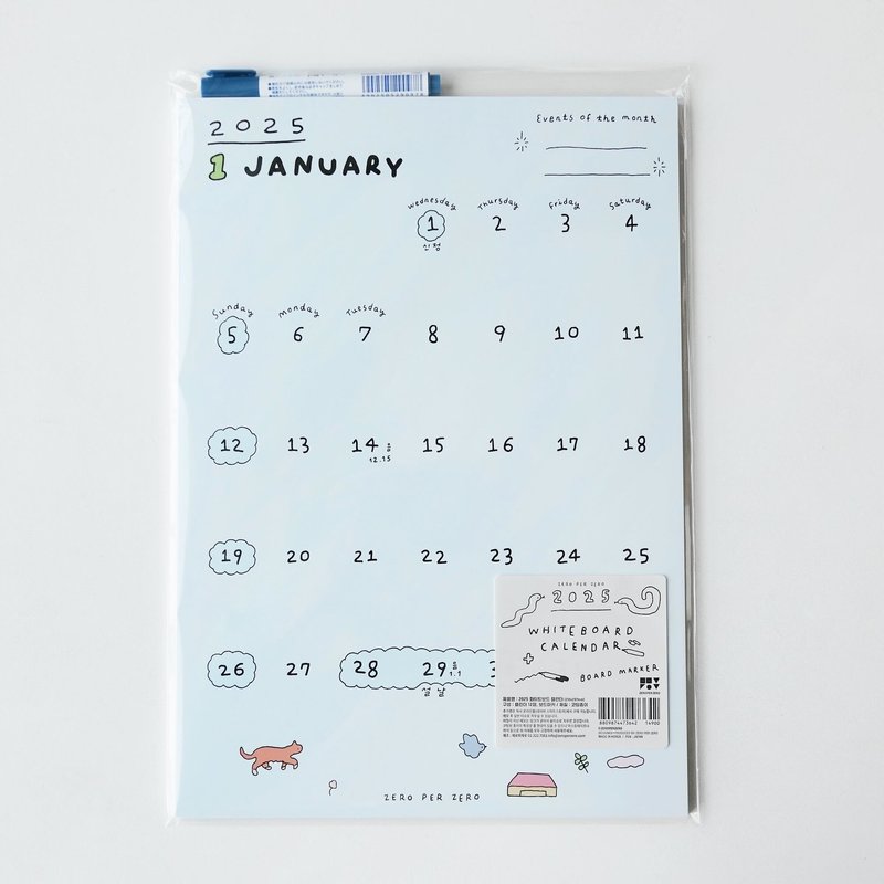 ZERO PER ZERO 2025 白板月曆卡 附贈藍色細字白板筆 zero per zero 台灣代理｜日曆/月曆/年曆人氣榜 - Pinkoi