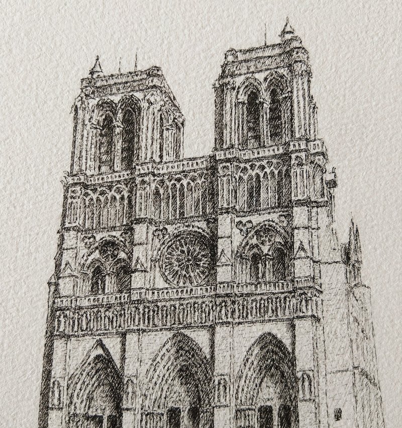 手繪獨一無二風景畫 巴黎聖母院 連框 - 設計館 SOPH 似顏繪/客製畫 - Pinkoi