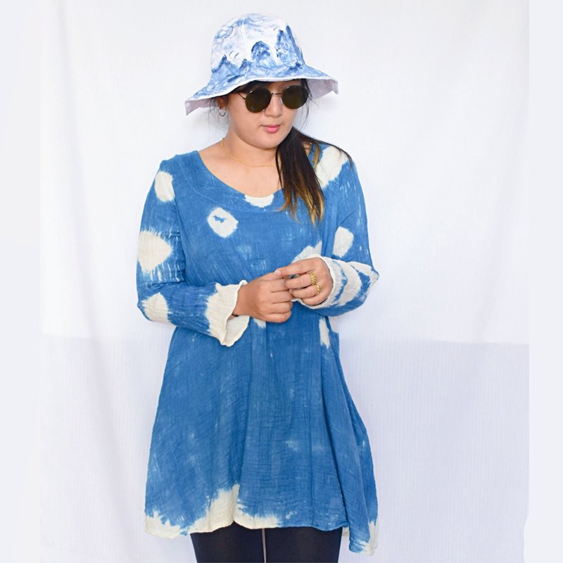 Indigo Blouse Wide Neck Long Sleeve - HOMRAK HOMRAK｜女上衣/長袖上衣人氣榜 - Pinkoi