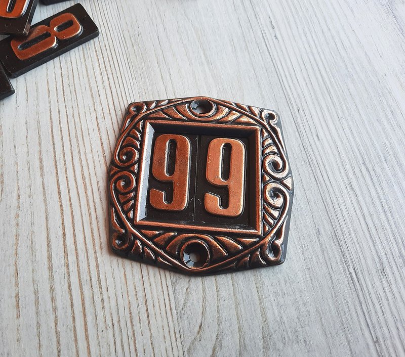 Address door number plate 99 door sign black brass vintage - 設計館 ...