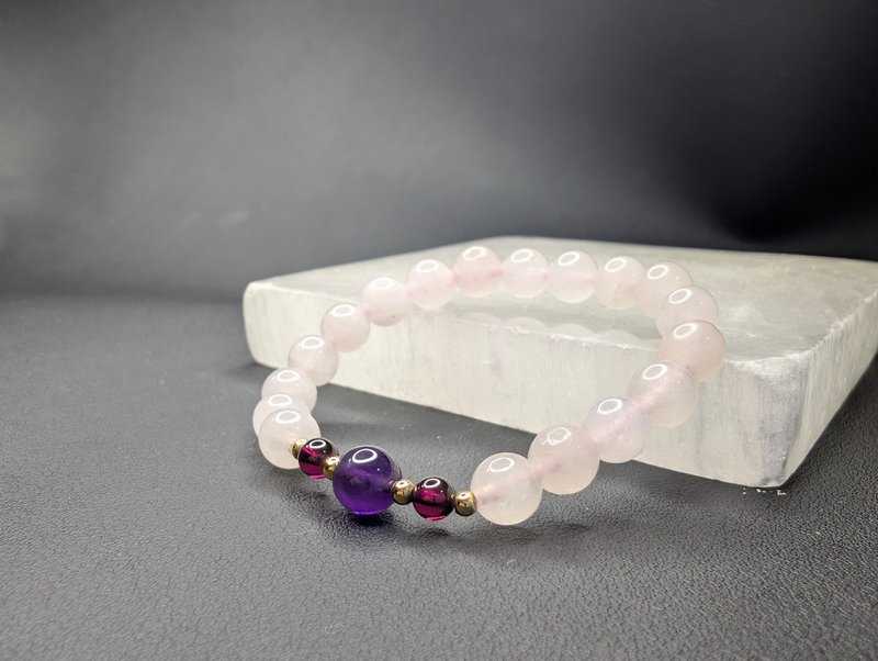 【設計款】8mm粉晶配石榴石&紫水晶手串 Double W 天然水晶創作館｜手鍊/手環人氣榜 - Pinkoi