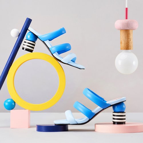 | HOA | Small Square Head Slippers with High Chunky Heel | Blue | 5620 ...