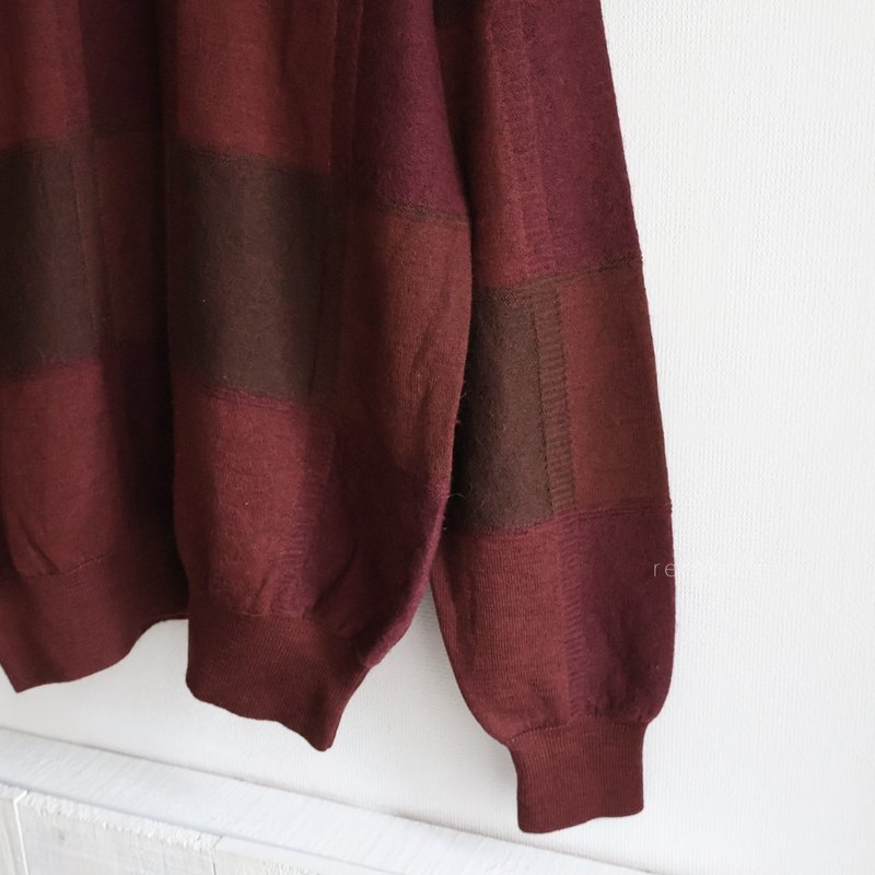 冬復古中性日本製幾何針織寬鬆薄款酒紅色格子羊毛古著毛衣 REreburn｜女毛衣/針織衫人氣榜 - Pinkoi