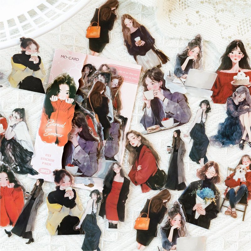 【開心實況】可愛女孩 PET手帳貼紙貼畫 韓系復古手帳DIY素材 陌墨 MO.CARD｜貼紙人氣榜 - Pinkoi