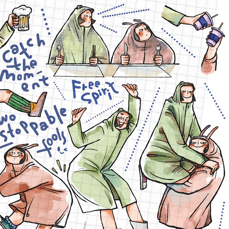 Two unstoppable fools 人物 和紙貼紙 A6一張入 一大口｜貼紙人氣榜 - Pinkoi