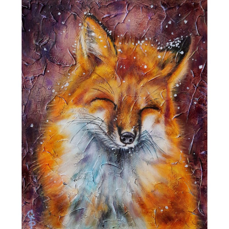 Fox Painting Original Oil Wild Animal Wall Art Winter Forest Home Decor Portrait Ginna Paola｜壁貼 ...
