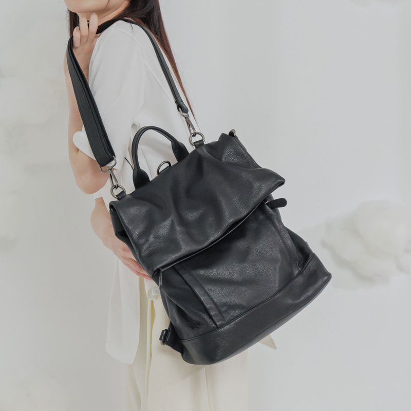 方形包蓋全皮後背包-黑色 NO216｜後背包/背包/書包人氣榜 - Pinkoi