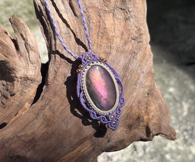 Xiyingyao Macrame Labradorite Purple Elongated Paraffin Thread Necklace Hippie Ethnic Style for Men and Women Shop xi yao Necklaces Pinkoi