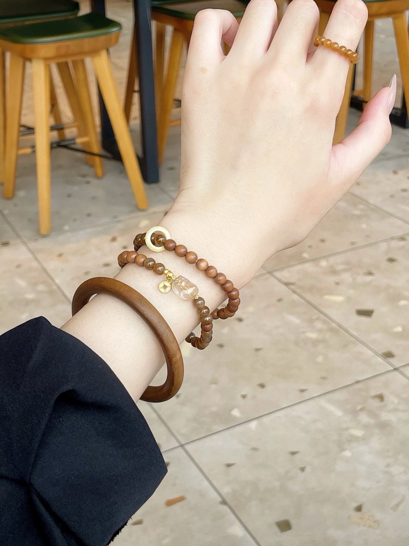 Natural sugar material Hetian jade bracelet 6 mm with hair crystal Pixiu Laoshan sandalwood ...