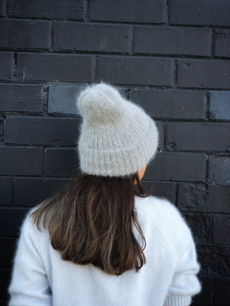 Angora gray hat. Knitted winter beanie hat. Fluffy hat GemKnitDesign｜帽子 ...