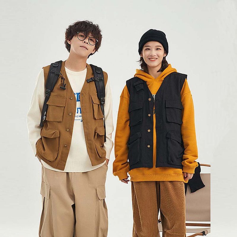 日系多口袋工裝夾克情侶外套馬甲男女上衣 NBNO｜男背心人氣榜 - Pinkoi