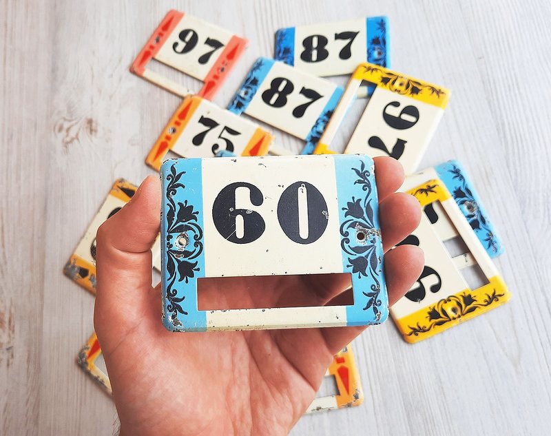 Vintage apartment door number plate 60 - Sixty old address number sign ...