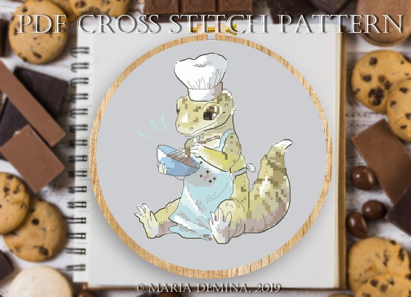 【Digital】The Cooking Gecko PDF cross stitch pattern / instant download ...