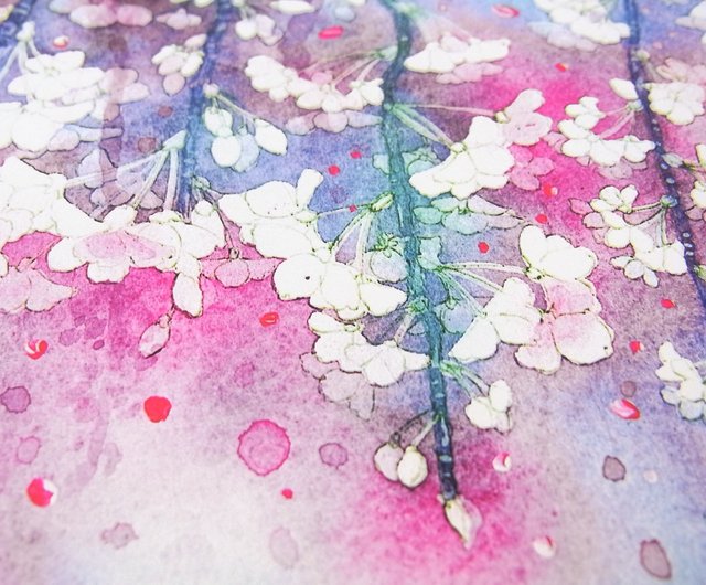 Breath of weeping cherry blossoms】水彩画アートプリント Breath of weeping cherry blossoms】水彩画アートプリント