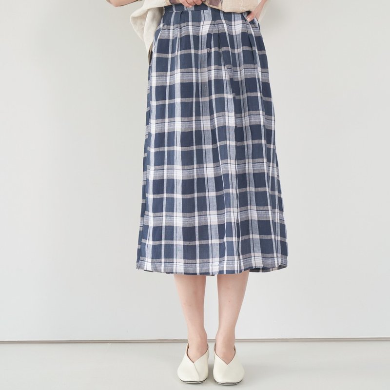 【Simply Yours】亞麻鬆緊格紋裙 藍F Simply Yours｜裙子/長裙人氣榜 - Pinkoi