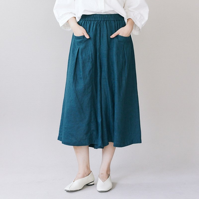 【Simply Yours】亞麻闊腿七分褲 綠F - 設計館 Simply Yours 女長褲 - Pinkoi