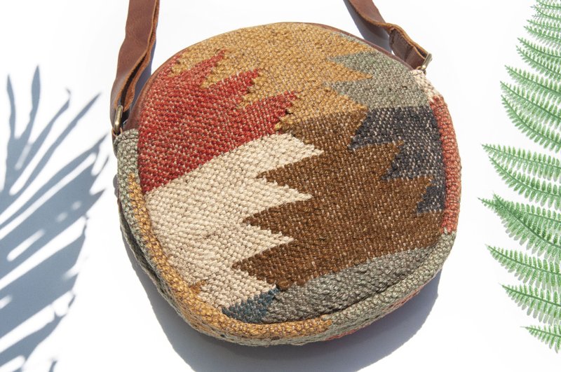 Ethnic style side backpack/handmade leather side backpack/carpet cross ...