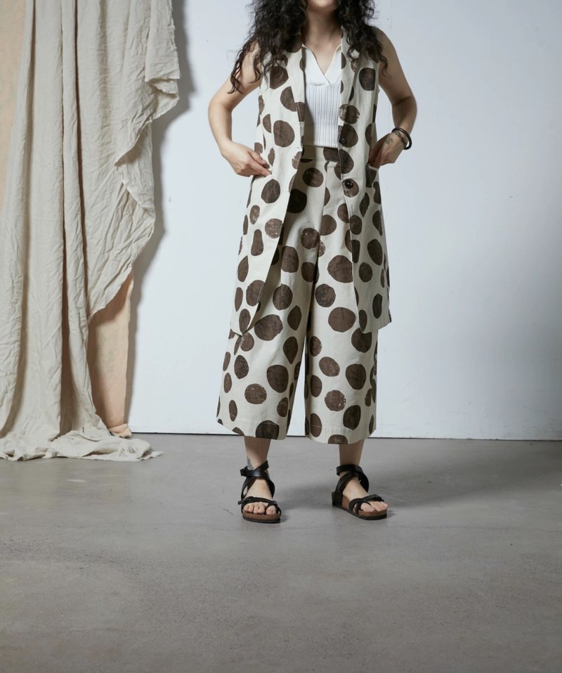 復古大波點 棉麻闊腿褲 Tendblank 趨於空白｜女長褲人氣榜 - Pinkoi