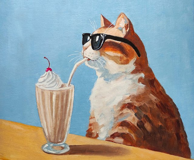 猫のオリジナル油絵、面白いペットのポートレート、キティの 猫のオリジナル油絵、面白いペットのポートレート、キティの