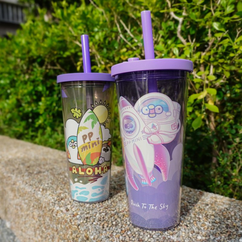 【PP mini小小企鵝】雙層冷水杯(飛去外太空款/ALOHA渡假款)-710m 聚塔｜杯子人氣榜 - Pinkoi