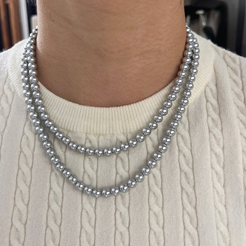 6mm灰色貝殼珍珠項鏈 經典鎖骨鏈 YIXUAN 沂宣｜鎖骨鍊人氣榜 - Pinkoi