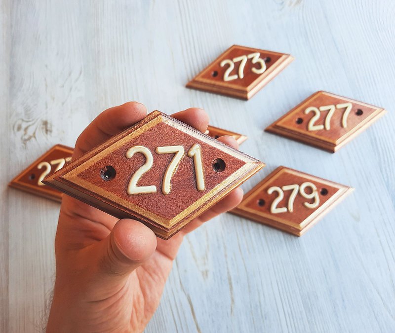 Wooden address number door sign 271 - rhomb shape number plate vintage ...