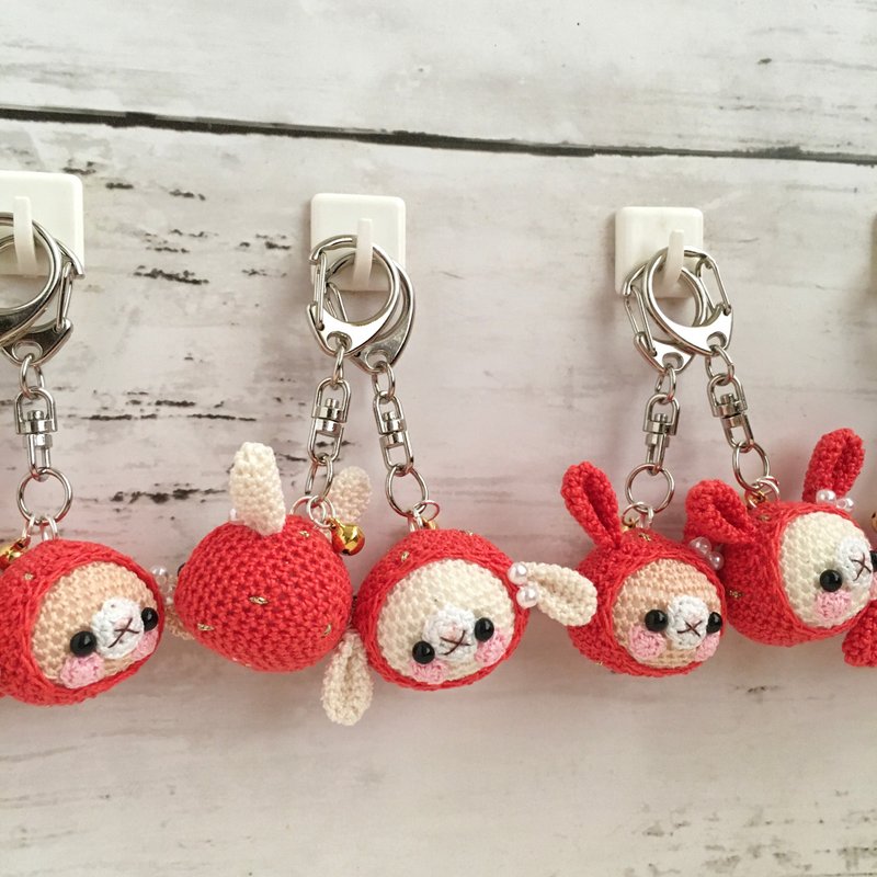 Red Strawberry Amigurumi Rabbit and Lop-Eared Keychain Strap with Bell ...