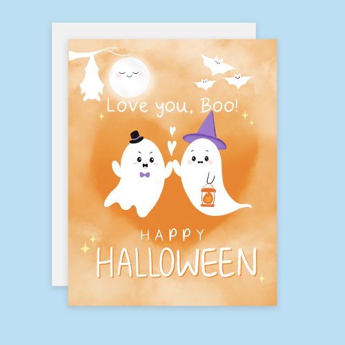 Happy Halloween Boo Card, Cute Ghost Halloween Card, Halloween Card for ...