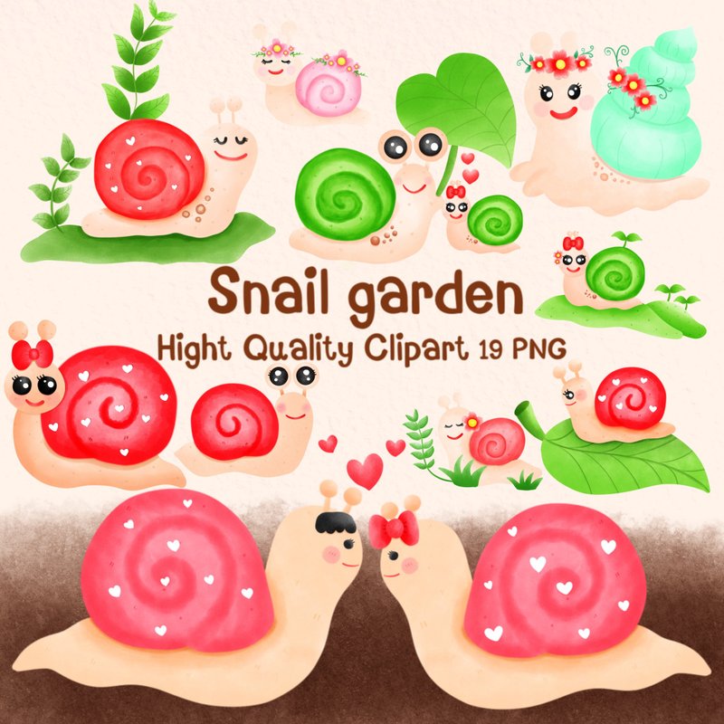 【數位】Cute snail collage, watercolor snail graphics, snail illustration ...