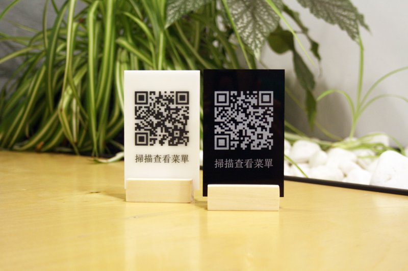 Acrylic qr scan to see menu sign with wood stand, Acrylic sign, QR code ...