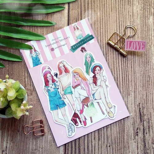 Flower and girl sticker set / 6 pieces - Shop starlululu Stickers - Pinkoi