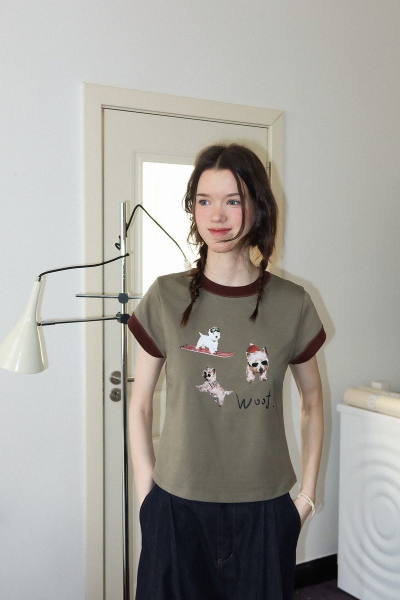 三隻小狗 細膩紗織緊身短袖T恤 Letm｜女 T 恤人氣榜 - Pinkoi