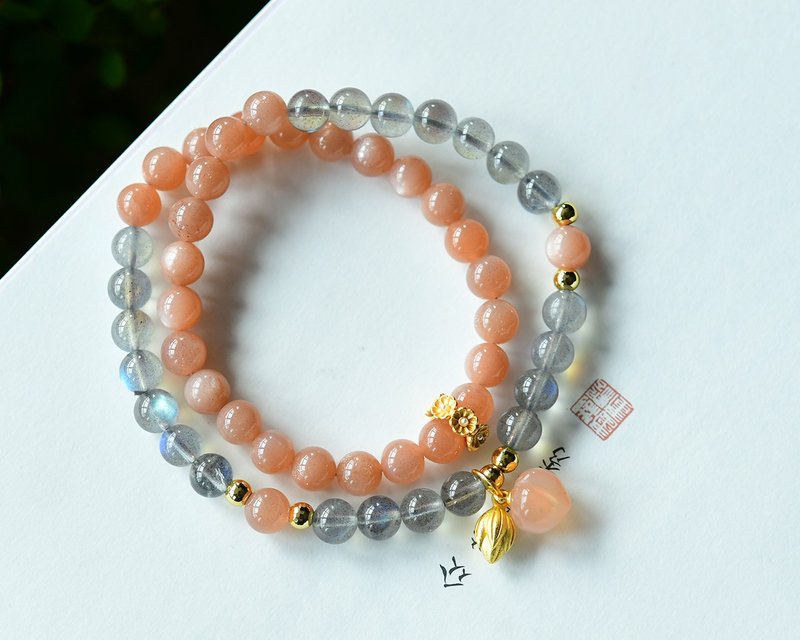 新款美貨 天然太陽石 月光石設計款兩圈手鏈 顆顆金沙 規格6mm - 設計館 朵蘭＆Dolan 手鍊/手環 - Pinkoi