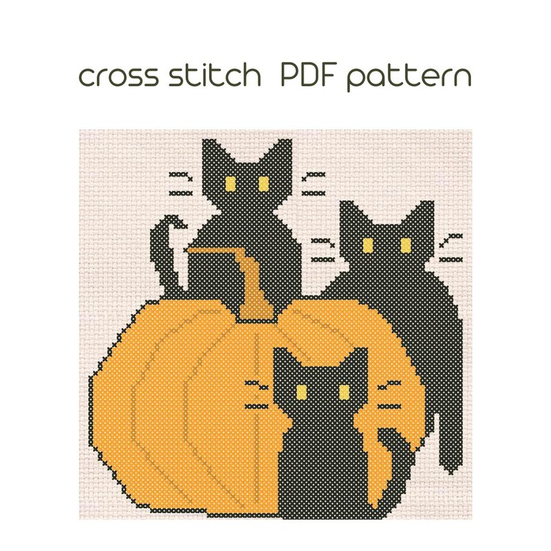 【數位】十字繡圖案 Cat Halloween Cross Stitch Pumkin cross stitch Pattern PDF /108/ NaraXstitch patterns ...