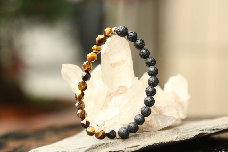 【手環系列】6.6mm 火山岩 綴鑽切虎眼石+純銀手環 (歡迎客製) 鉍元素 SBI｜手鍊/手環人氣榜 - Pinkoi