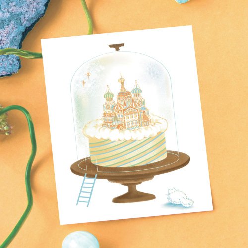 Birthday Cake Postcard Illustration Card Straight Double Sided Design ...