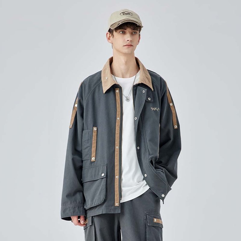 男士復古做舊夾克 工裝外套休閑套裝 MUYU｜男夾克/外套人氣榜 - Pinkoi