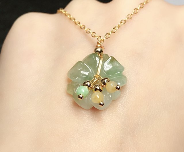 Ice jade flower design necklace 14K gold filled Natural grade A jadeite Gift Shop eljade Collar Necklaces Pinkoi