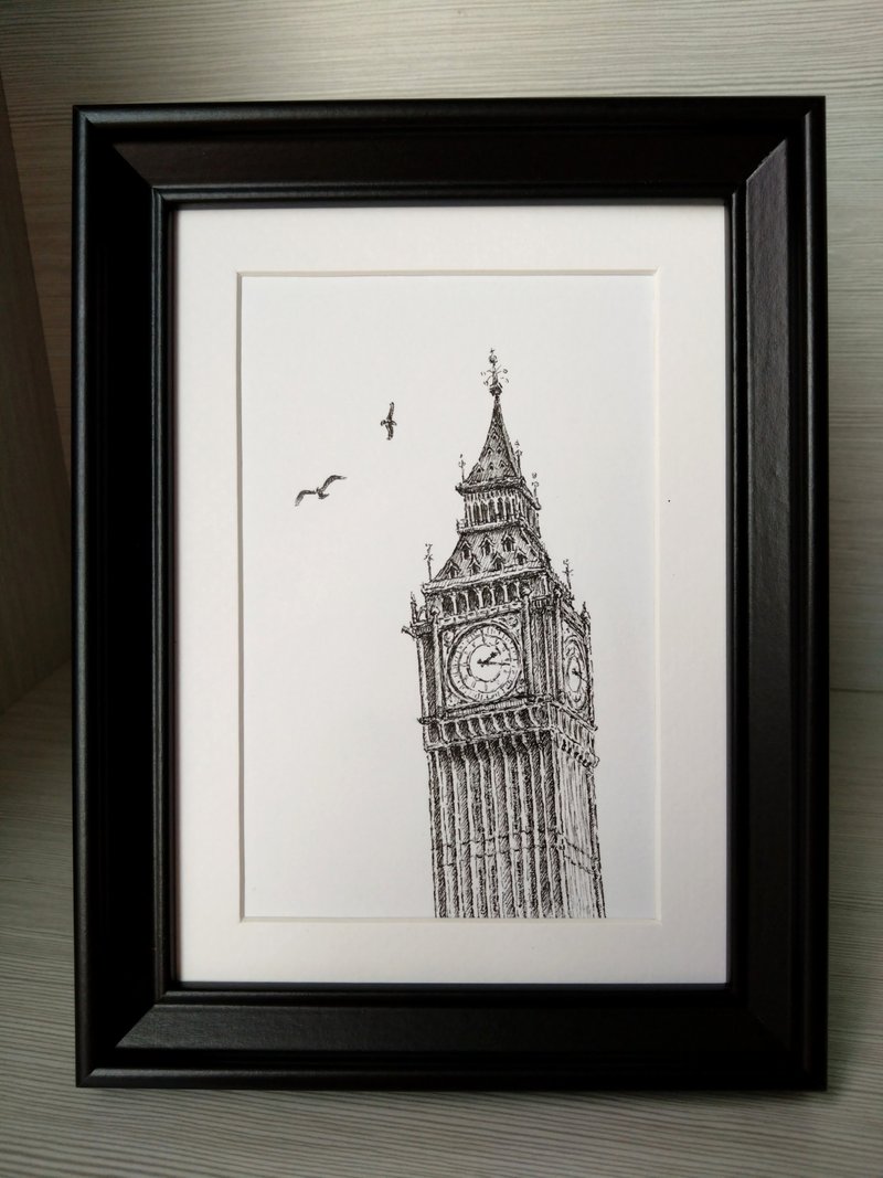 手繪獨一無二風景畫 大笨鐘 連框 SOPH｜似顏繪/客製畫人氣榜 - Pinkoi
